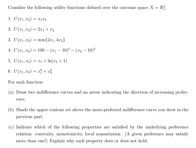 Solved Consider the following utility functions defined over | Chegg.com
