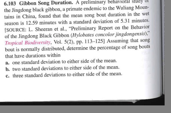 Solved 6.103 Gibbon Song Duration. A preliminary behavioral | Chegg.com