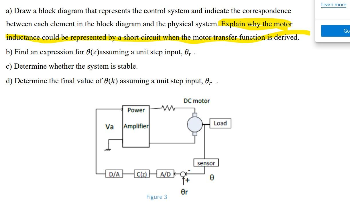 Solved a) Draw a block diagram that represents the control | Chegg.com