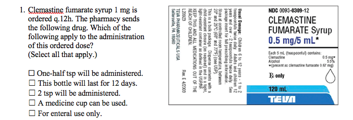 Solved 0.5 mga 55% NDC 0093-0309-12 CLEMASTINE FUMARATE | Chegg.com