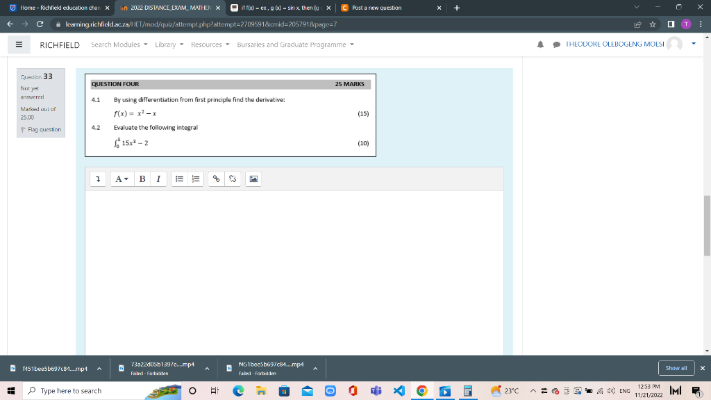 Solved 4.1 By using differentiation from first principle | Chegg.com