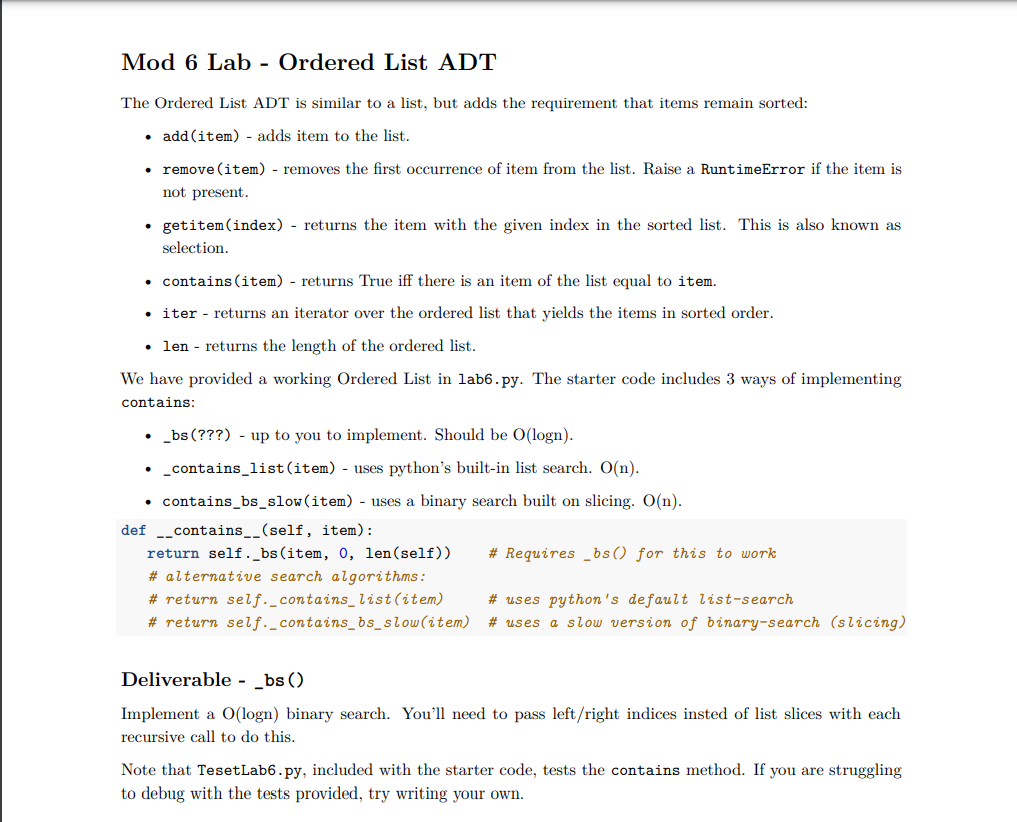 Solved Starter Code: class OrderedList: def | Chegg.com