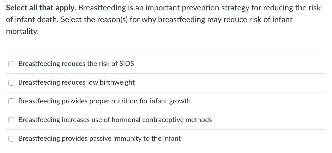 Solved Select all that apply. Breastfeeding is an important | Chegg.com