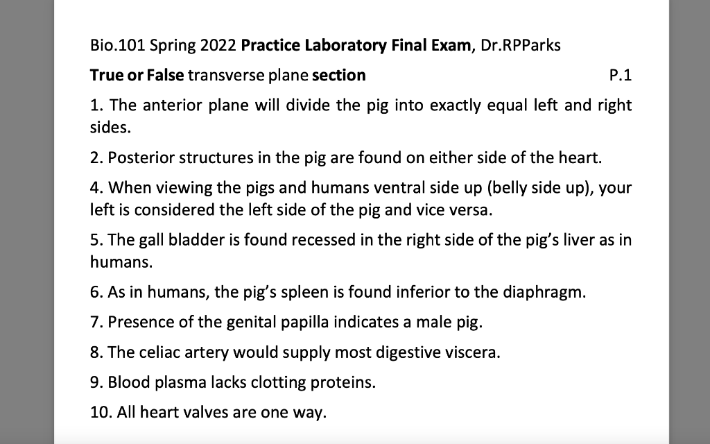 Solved Bio.101 Spring 2022 Practice Laboratory Final Exam, | Chegg.com