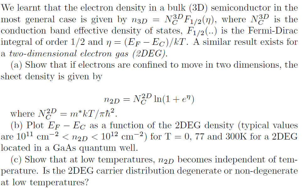Solved We learnt that the electron density in a bulk (3D) | Chegg.com