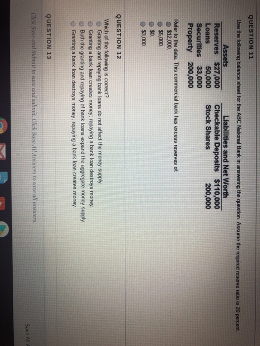 Solved QUESTION 11 e sheet for the ABC Assets Liabilities | Chegg.com