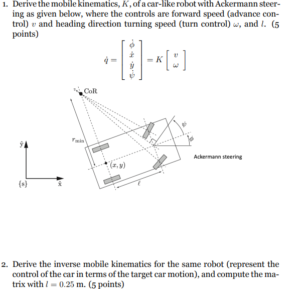 Solved Derive the mobile kinematics, K, of a car-like robot | Chegg.com