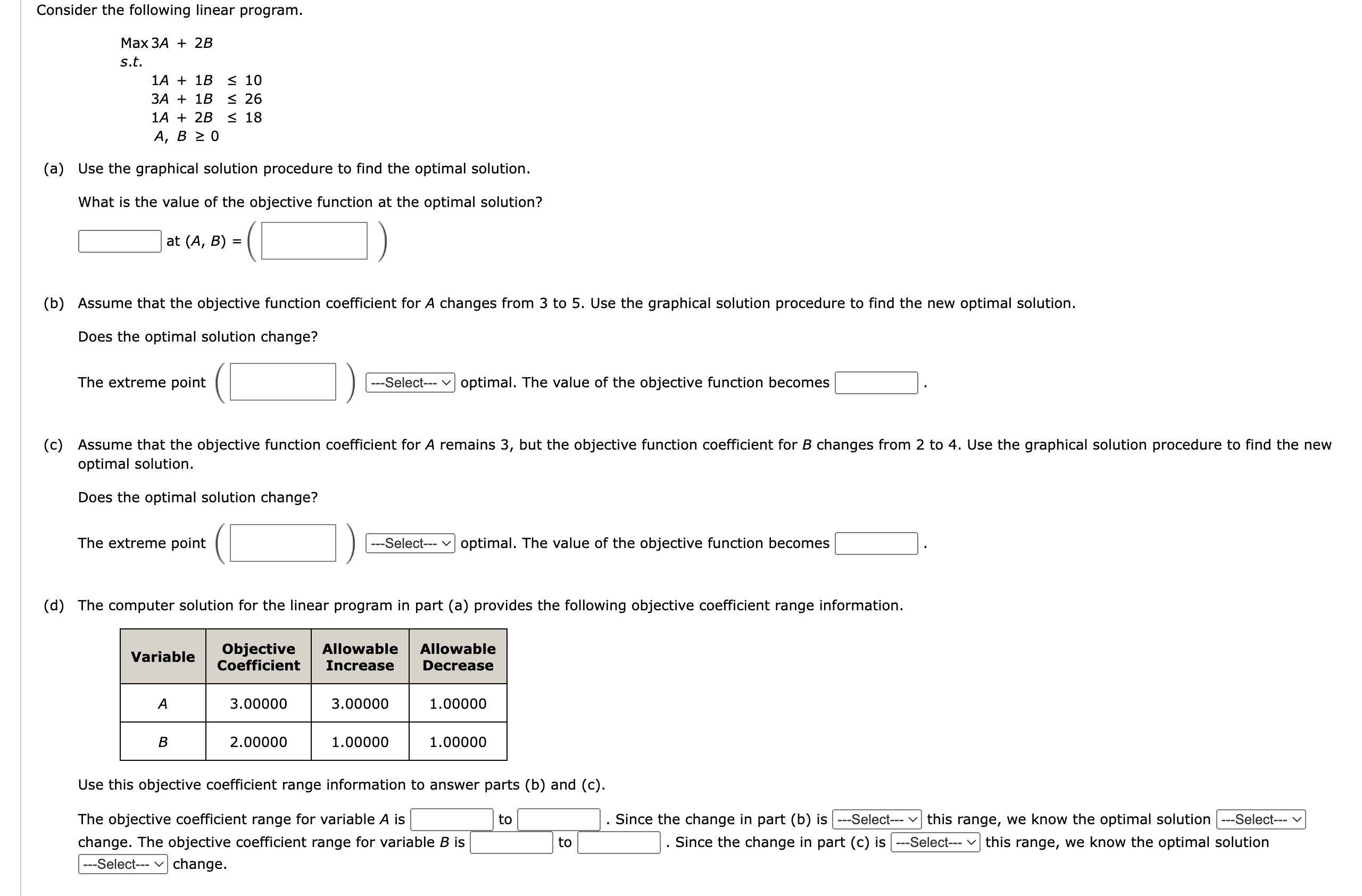 Solved Consider the following linear program. Max3A+2B s.t. | Chegg.com