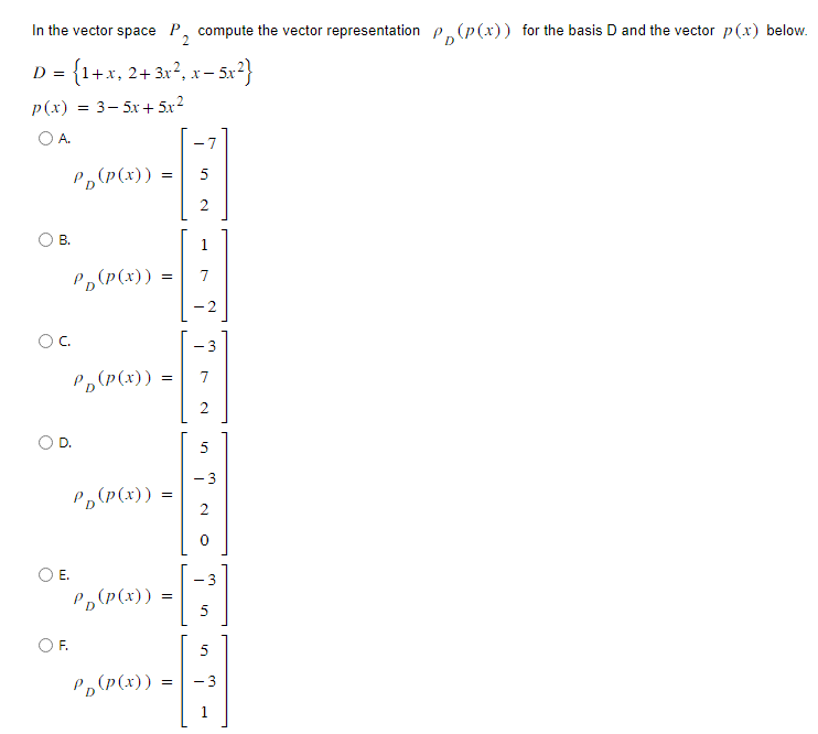 Solved In the vector space P2 compute the vector | Chegg.com