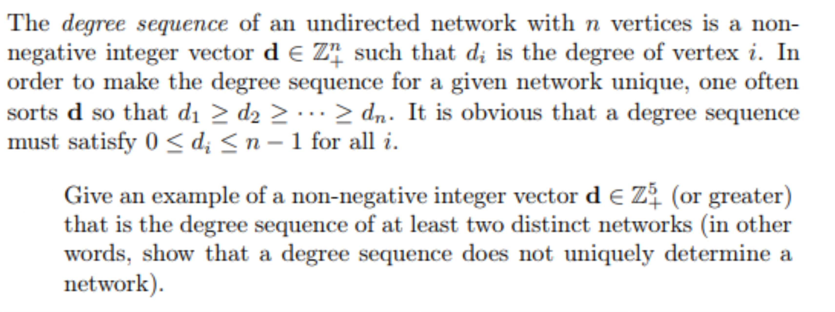 Solved The degree sequence of an undirected network with n | Chegg.com