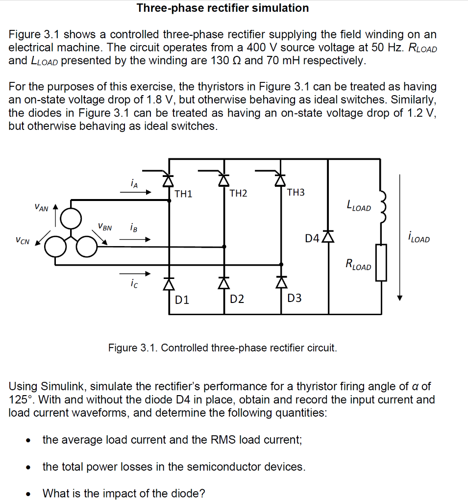 Solved Three-phase rectifier simulation Figure 3.1 shows a | Chegg.com