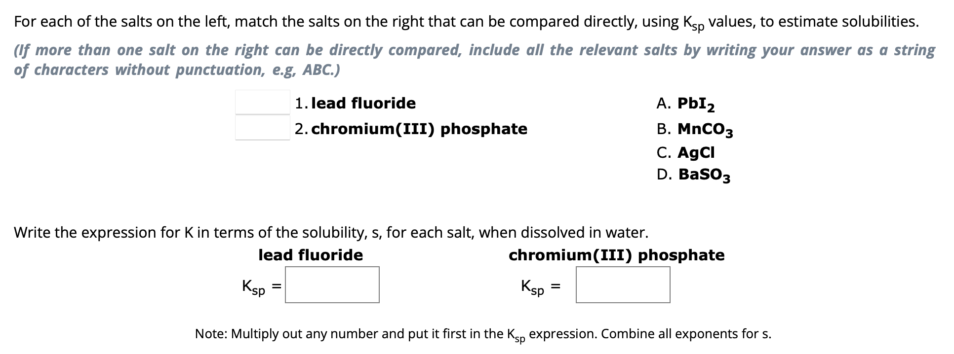 Solved For each of the salts on the left, match the salts on | Chegg.com