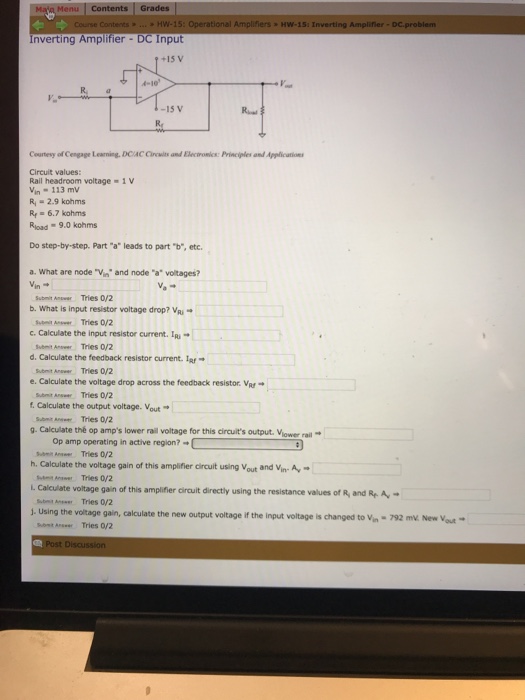 Non-inverting Amplifier - DC Input Circuit values: | Chegg.com