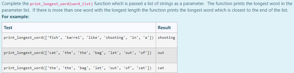Solved Complete the print_longest_word (word_list) function | Chegg.com