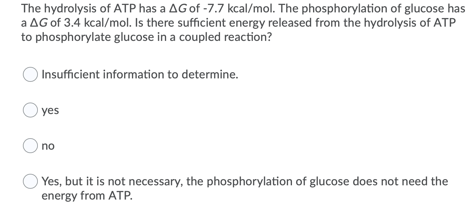 Solved The hydrolysis of ATP has a AG of -7.7 kcal/mol. The | Chegg.com