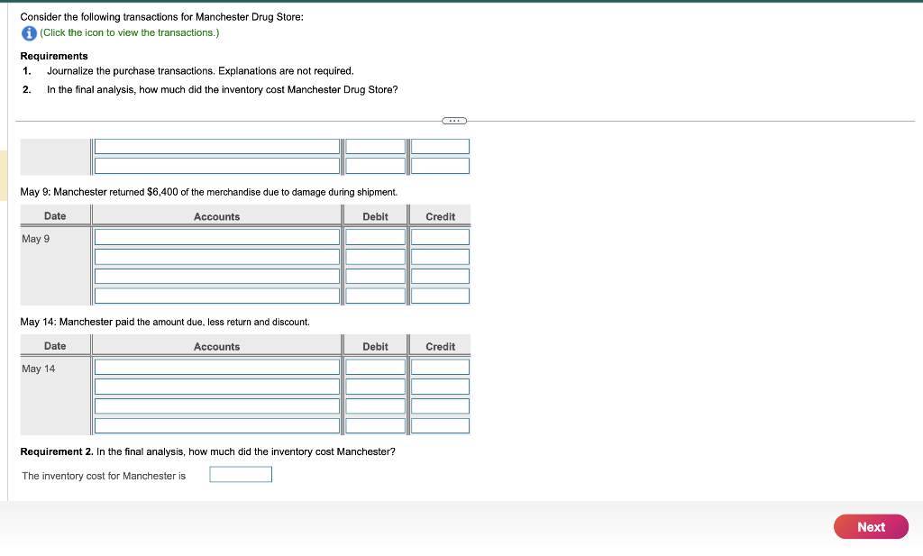 Solved Consider the following transactions for Manchester | Chegg.com