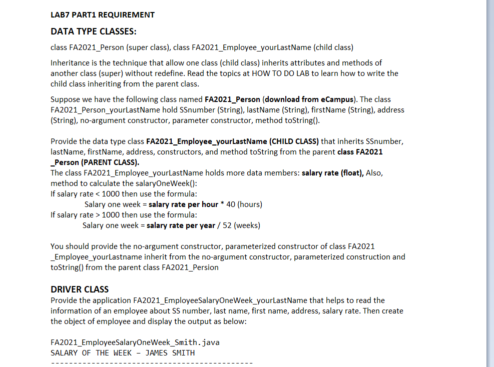 Solved LAB7 PART1 REQUIREMENT DATA TYPE CLASSES: class | Chegg.com