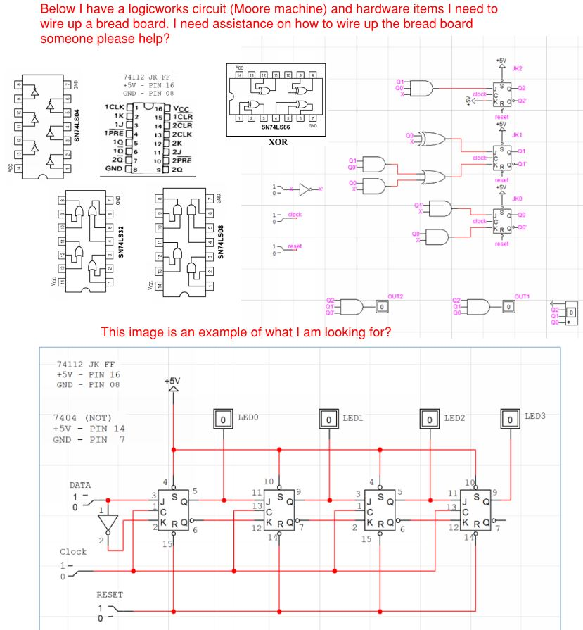 Below I have a logicworks circuit (Moore machine) and | Chegg.com