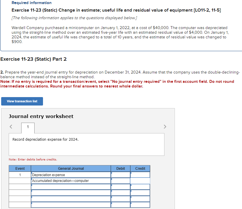 Solved Required intormation Exercise 11-23 (Static) Change | Chegg.com