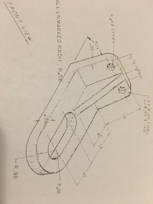Solved ,36 ALL UNMARKED RADII,R,0e R38 FRONT VE 8 86 | Chegg.com