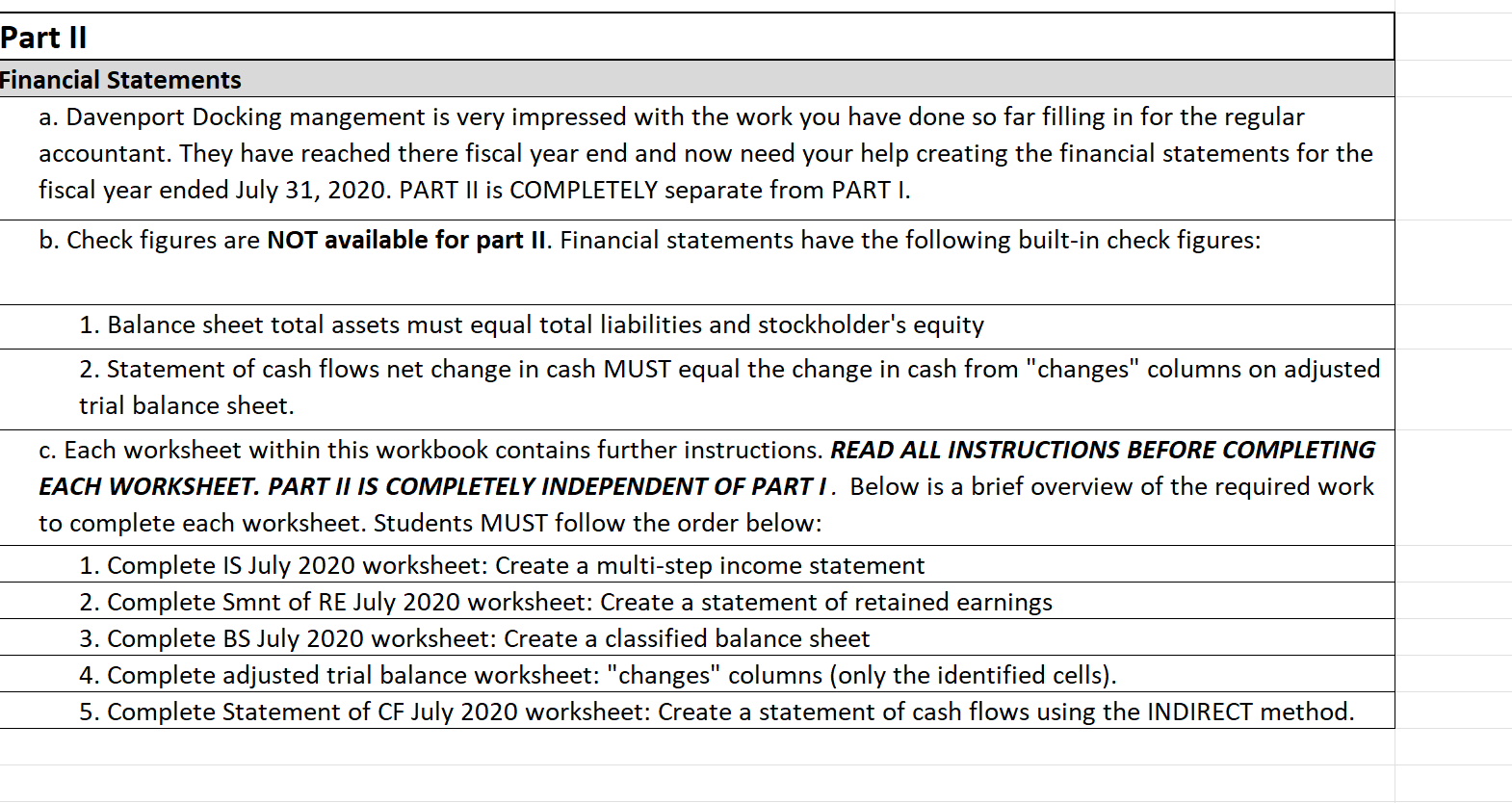 Solved Part II Financial Statements a. Davenport Docking | Chegg.com