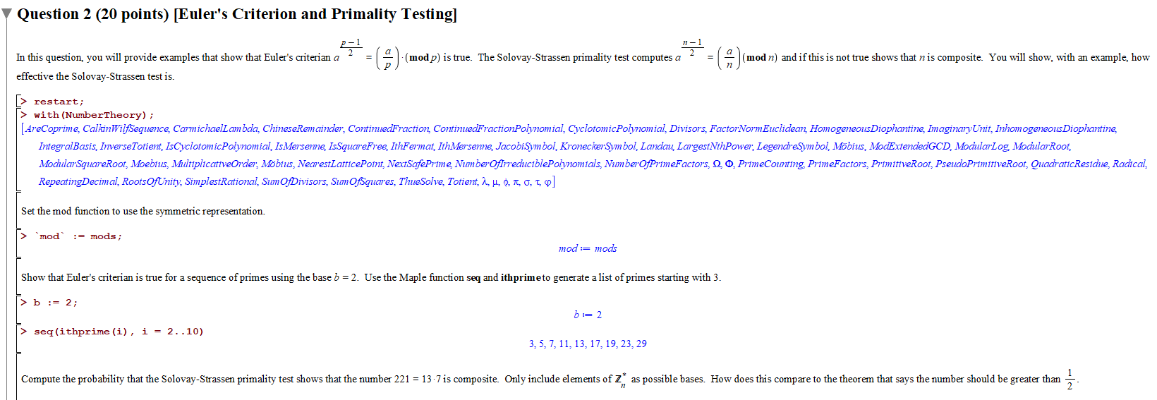 Question 2 (20 points) [Euler's Criterion and | Chegg.com