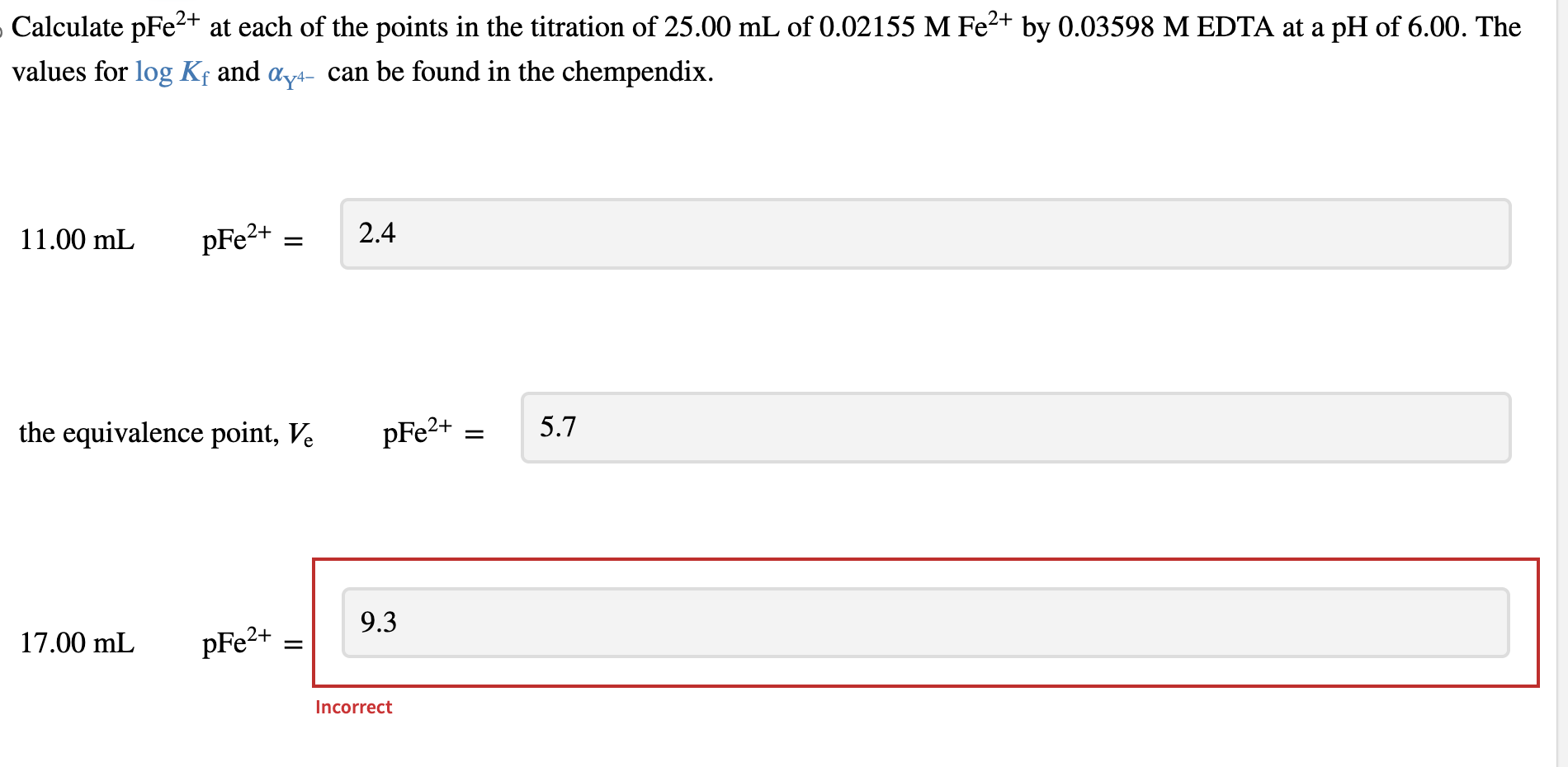 Solved Calculate pFe2+ at each of the points in the | Chegg.com