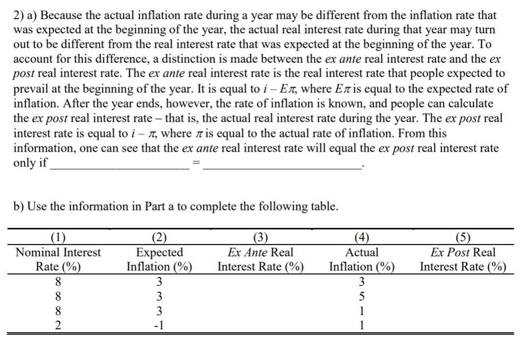 Solved 1) The real interest rate r is equal to the nominal | Chegg.com