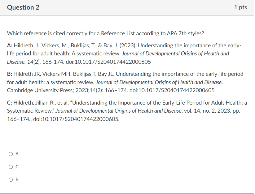Solved True or false? To follow APA 7th styles, references | Chegg.com