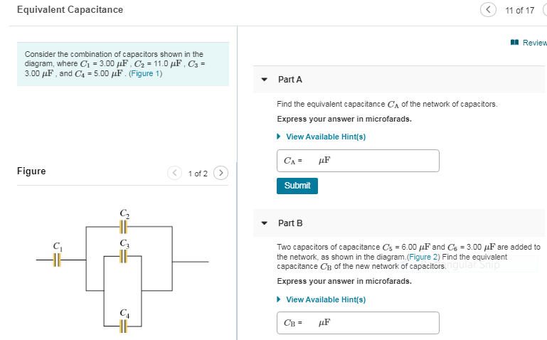 Solved Equivalent Capacitance ③ 11 of 17 C A Review Consider | Chegg.com