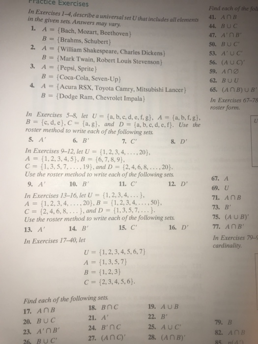 Solved ractice Exercises Find each of the fol 41. AnB 44. | Chegg.com