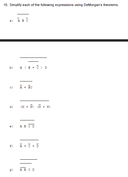 Solved 10. Simplify each of the following expressions using | Chegg.com