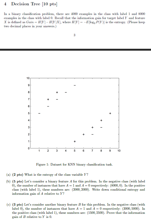 4 Decision Tree (10 pts] In a binary classification | Chegg.com