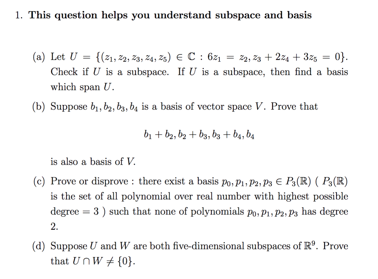 Solved 1. This question helps you understand subspace and | Chegg.com