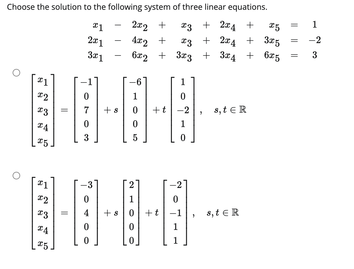 Solved Choose the solution to the following system of three | Chegg.com