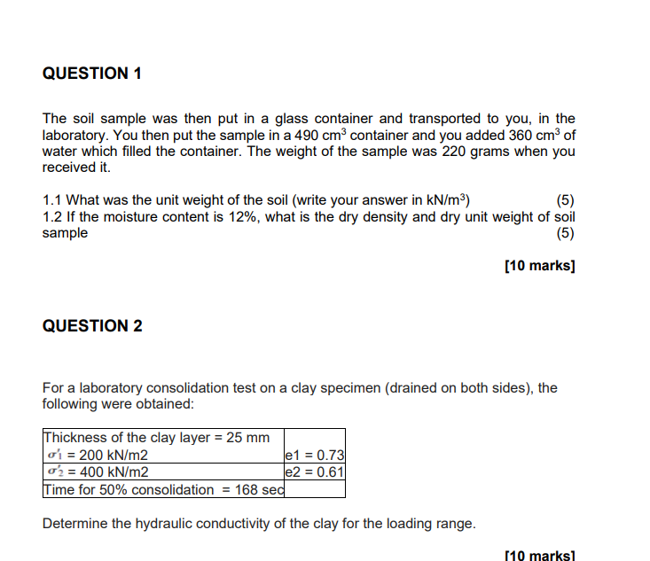 Solved The soil sample was then put in a glass container and | Chegg.com