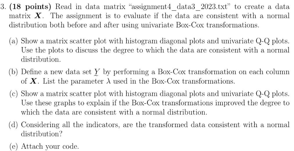 Solved (18 points) Read in data matrix | Chegg.com