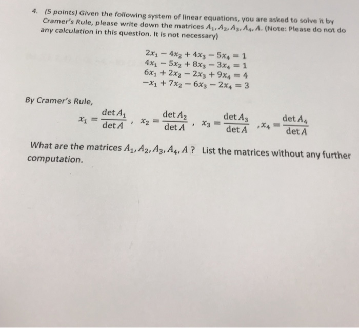Solved (5 points) Given the following system of linear | Chegg.com