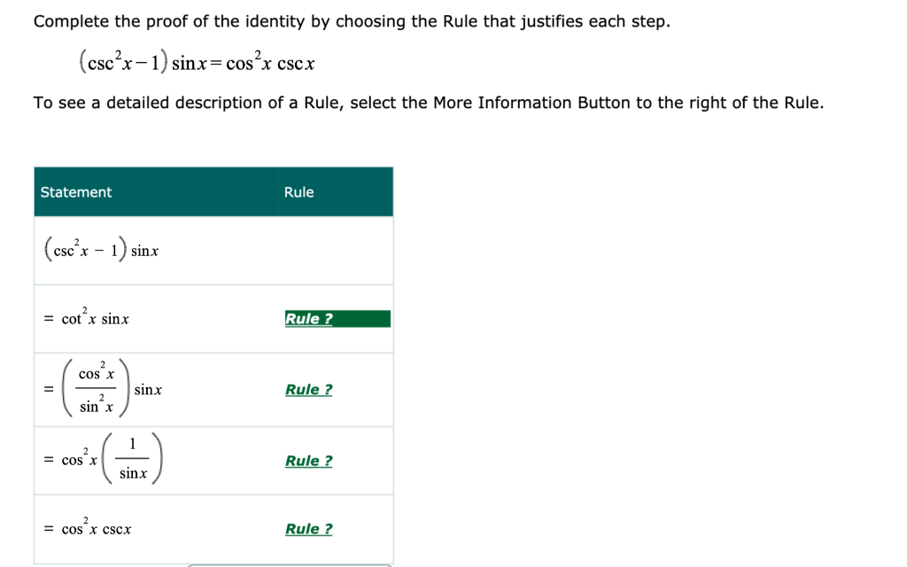 Solved Complete the proof of the identity by choosing the | Chegg.com