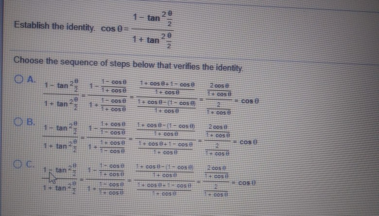 Solved Establish the identity. tan tan - sec 0+1 + Sec 0-1 = | Chegg.com
