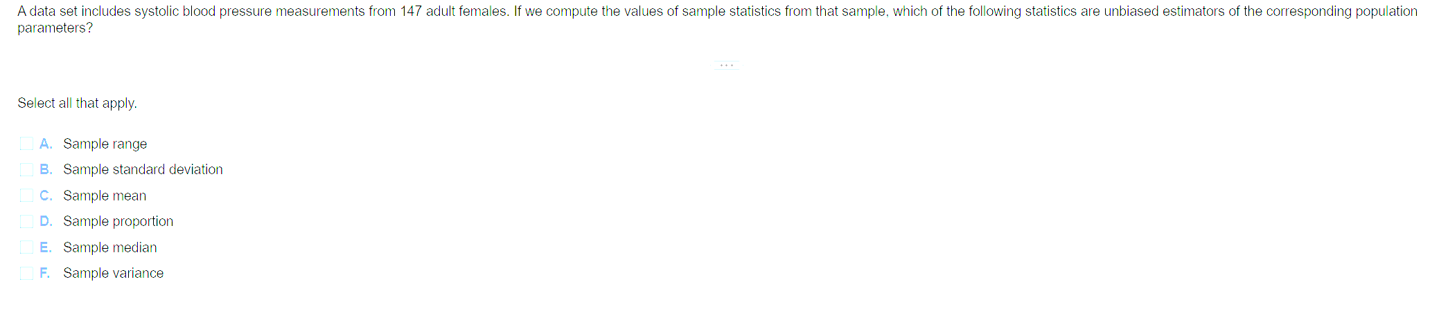 Solved parameters? Select all that apply. A. Sample range B. | Chegg.com