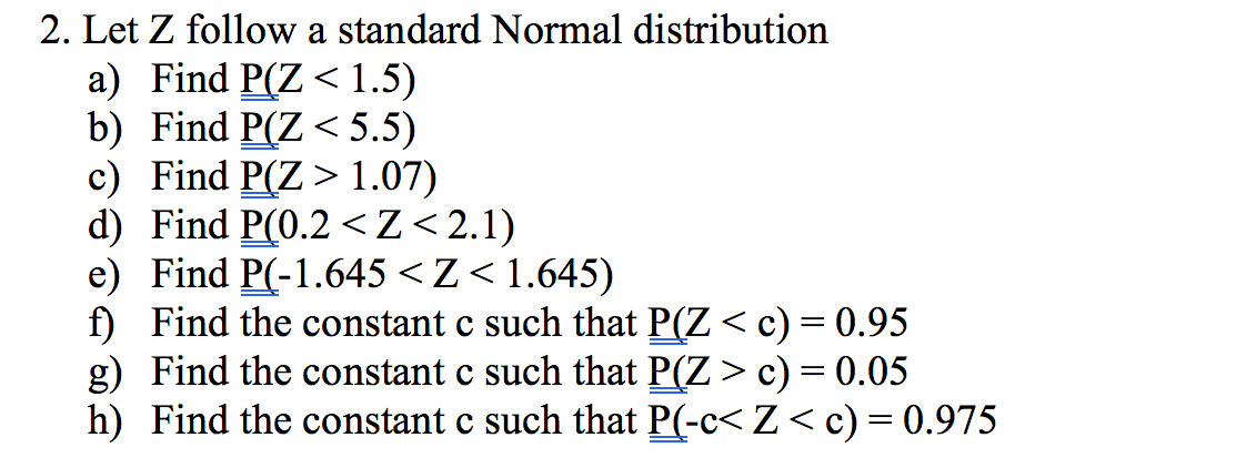 Solved 2. Let Z follow a standard Normal distribution a) | Chegg.com
