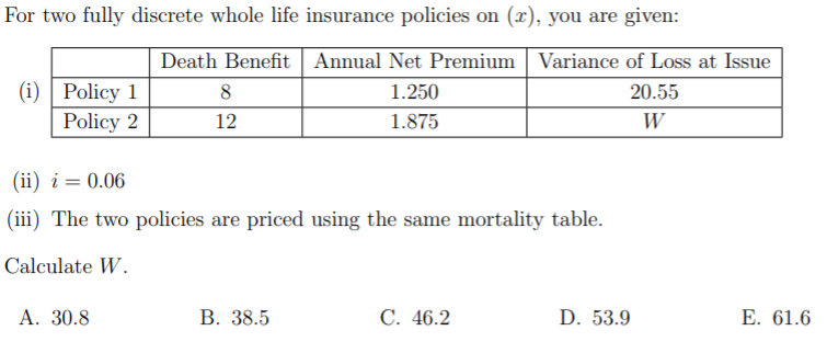 Solved For two fully discrete whole life insurance policies | Chegg.com