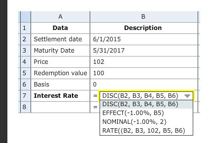 Solved Data Description 2 Settlement date 3 Maturity Date | Chegg.com