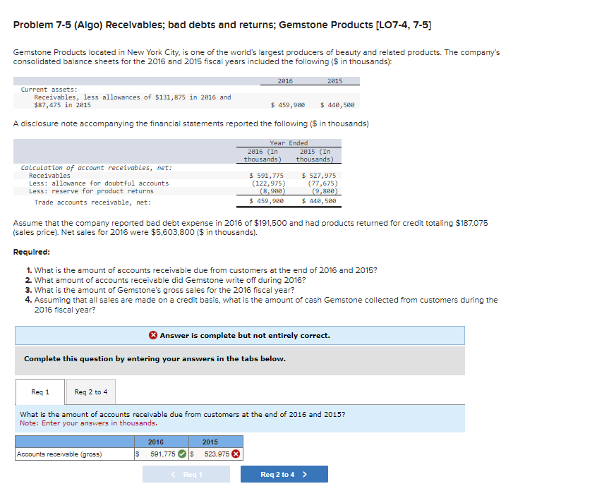 Solved Problem 7-5 (Algo) Recelvables; bad debts and | Chegg.com Solved Problem 7-5 (Algo) Recelvables; bad debts and | Chegg.com