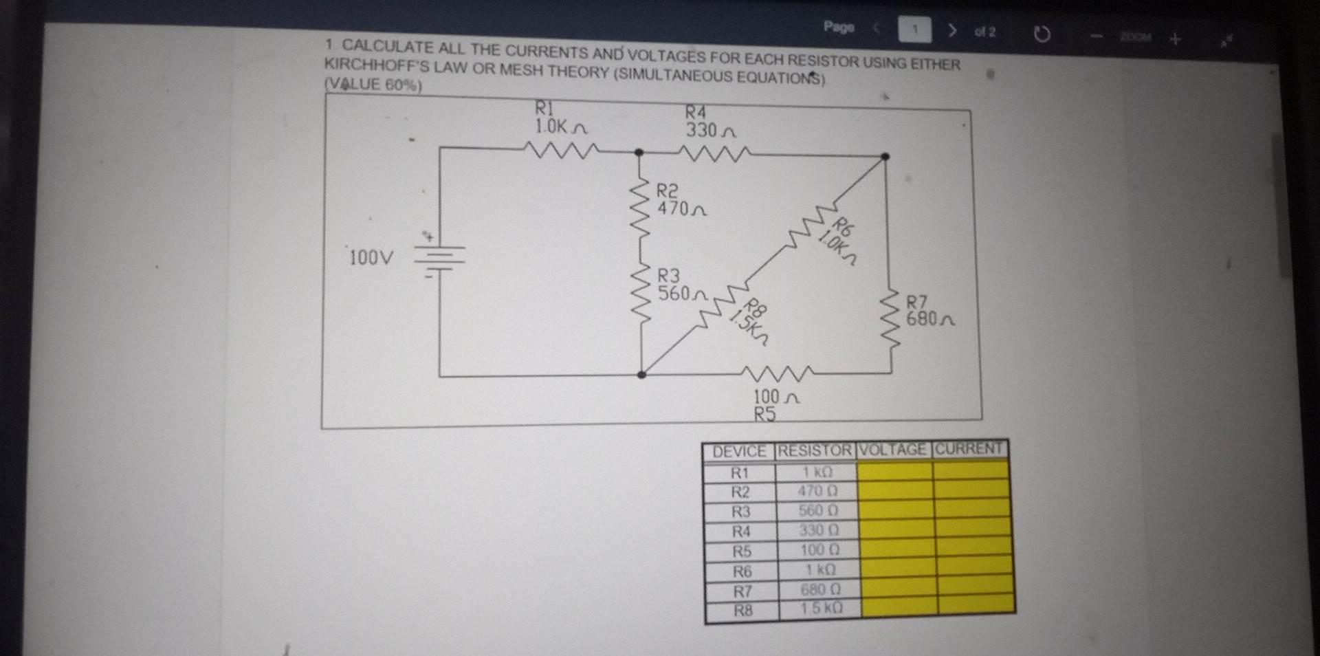 Solved 1. CALL CULATE ALLL THE CURRENTS AND VOLTAGES FOR | Chegg.com
