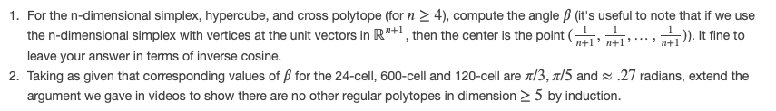 Solved 1 n+1' 71' 1. For the n-dimensional simplex, | Chegg.com