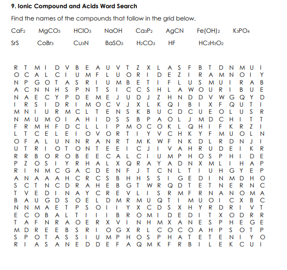 9. Ionic Compound and Acids Word Search | Chegg.com