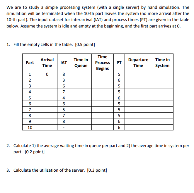 We are to study a simple processing system (with a | Chegg.com