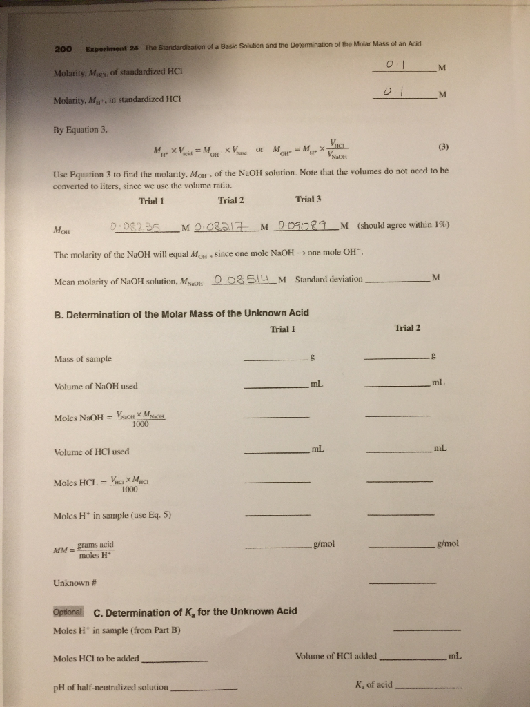 Solved Could somebody please help me with part B (HCL = | Chegg.com